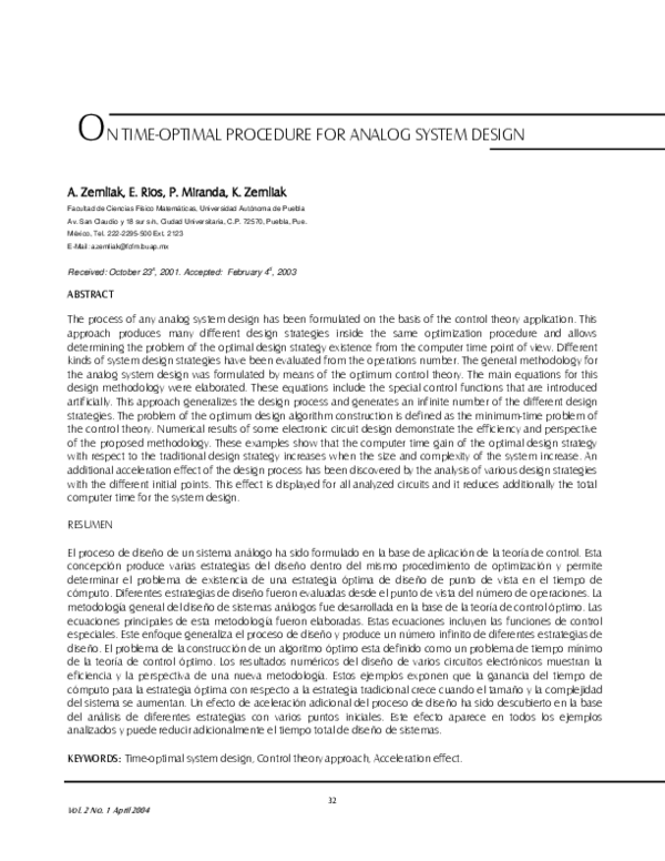 (PDF) On time-optimal procedure for analog system design
