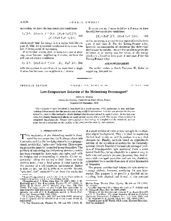 (PDF) Low-Temperature Behavior of the Heisenberg Ferromagnet