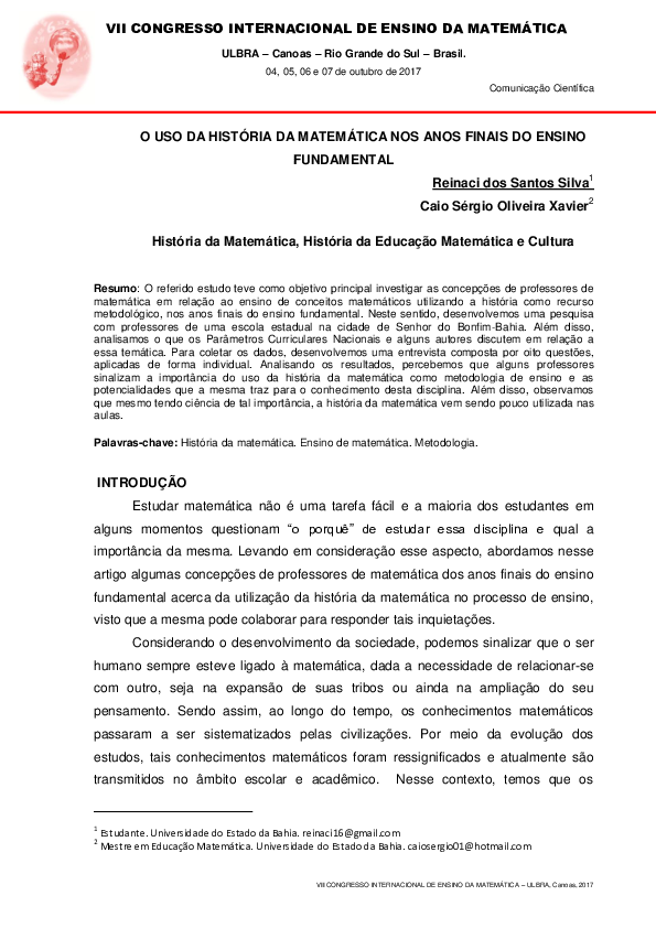 (PDF) O uso da História da Matemática nos anos finais do ensino fundamental