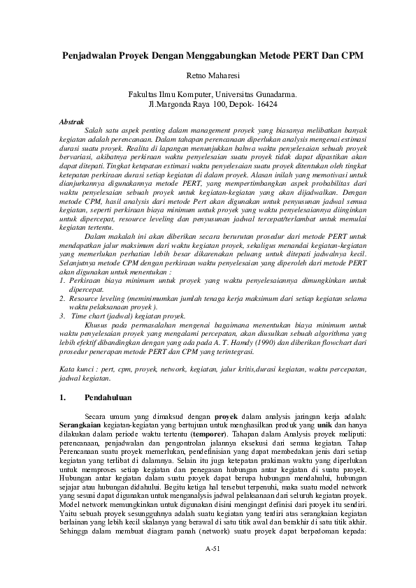 (PDF) Penjadwalan Proyek Dengan Menggabungkan Metode PERT Dan CPM