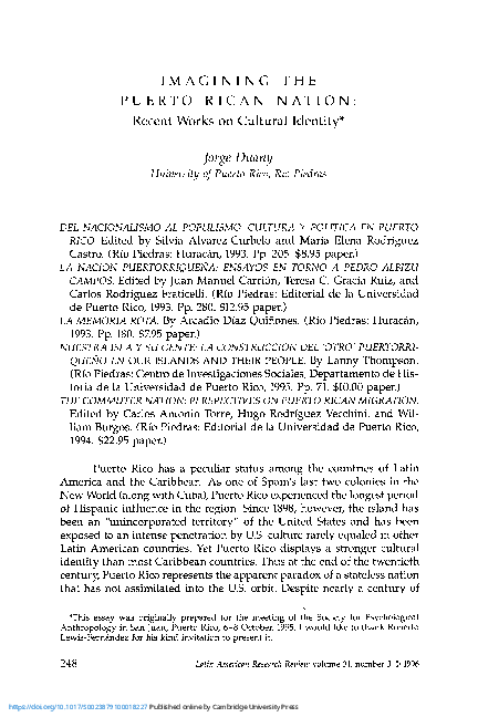 (PDF) Imagining the Puerto Rican Nation: Recent Works on Cultural ...