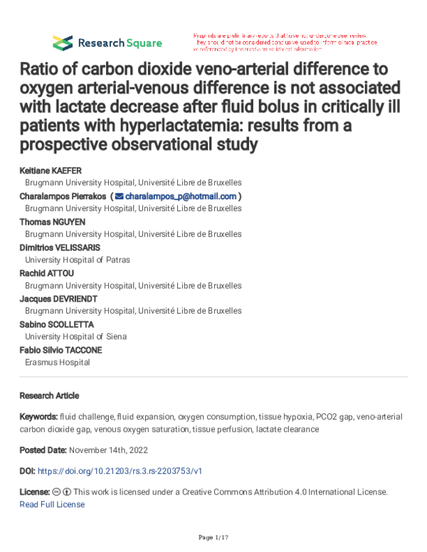 (PDF) Ratio of carbon dioxide veno-arterial difference to oxygen ...