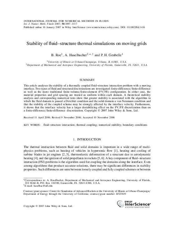(PDF) Stability of fluid–structure thermal simulations on moving grids
