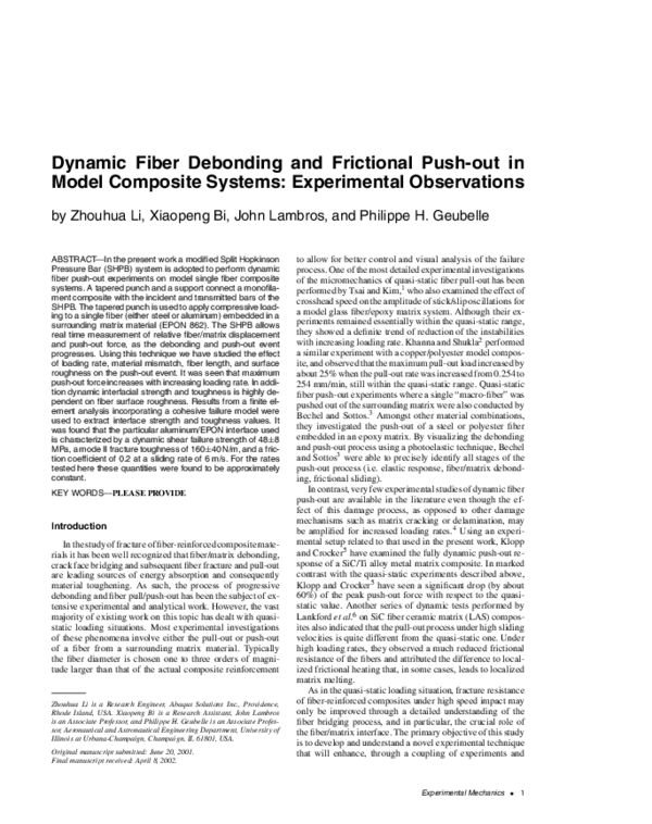 (PDF) Dynamic Fiber Debonding and Frictional Push-out in Model ...