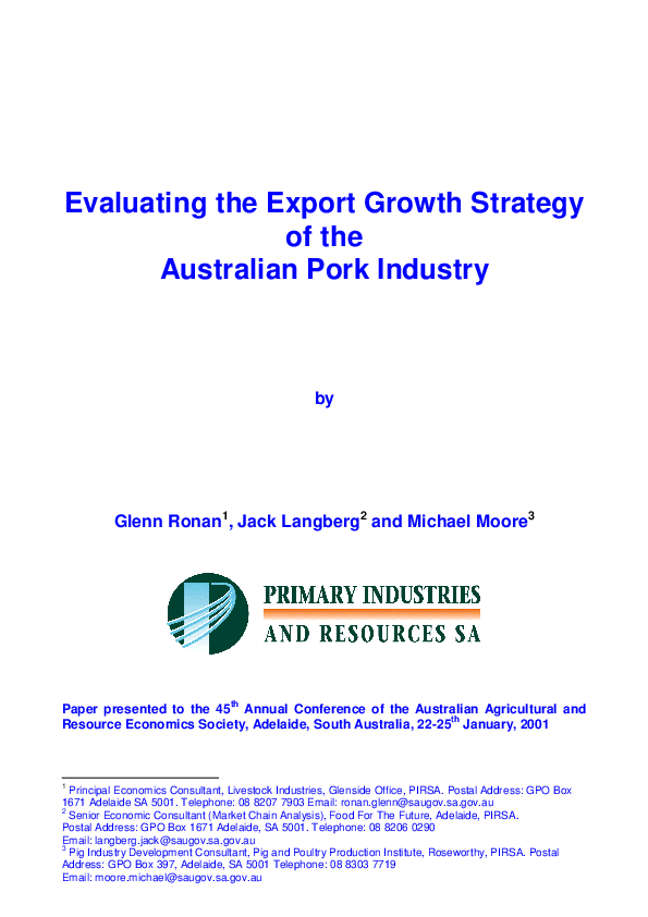 (PDF) Evaluating the Export Growth Strategy of the Australian Pork Industry