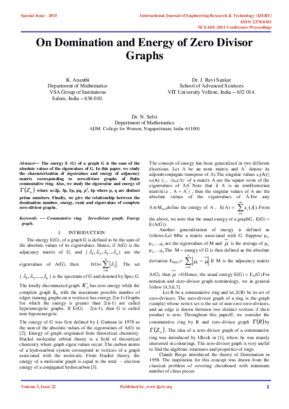 (PDF) On Domination and Energy of Zero Divisor Graphs