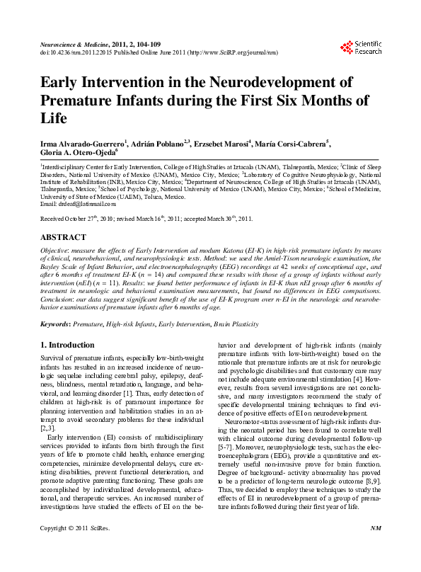 (PDF) Early Intervention in the Neurodevelopment of Premature Infants ...