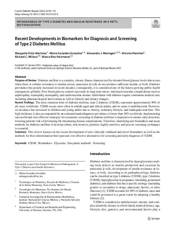 (PDF) Recent Developments in Biomarkers for Diagnosis and Screening of ...