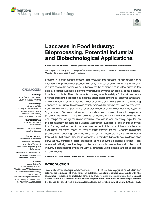 (PDF) Laccases in Food Industry: Bioprocessing, Potential Industrial ...