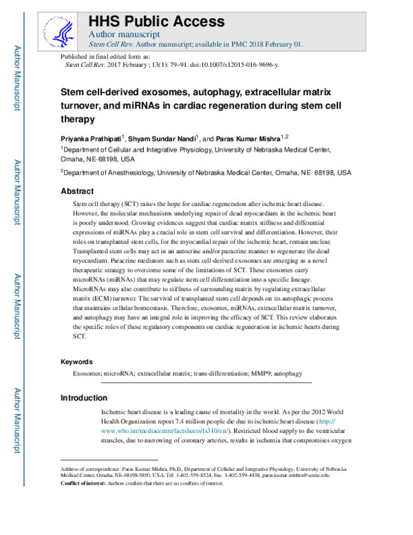 (PDF) Stem Cell-Derived Exosomes, Autophagy, Extracellular Matrix ...
