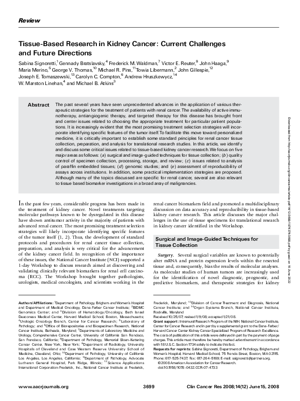 (PDF) Tissue-Based Research in Kidney Cancer: Current Challenges and ...