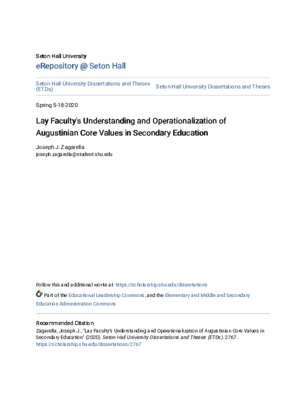 (PDF) Lay Faculty's Understanding and Operationalization of Augustinian ...