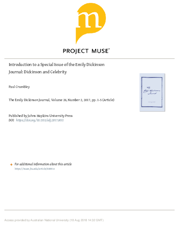 (PDF) Introduction to a Special Issue of the Emily Dickinson Journal ...