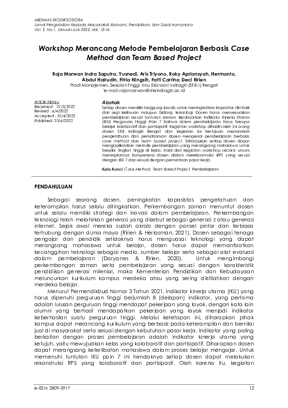(PDF) Workshop Merancang Metode Pembelajaran Berbasis Case Method dan ...