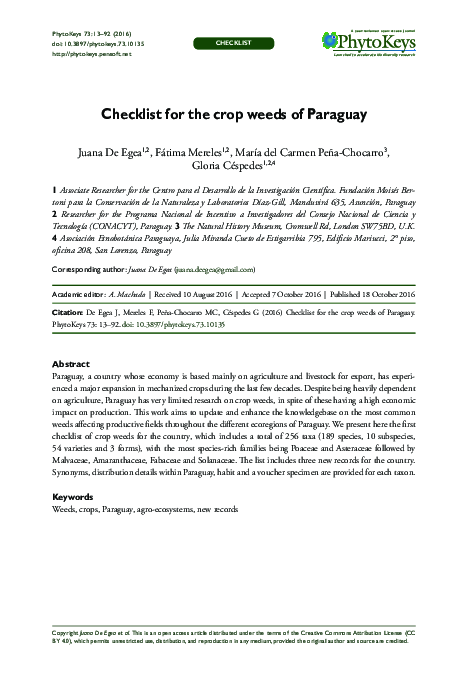 (PDF) Checklist for the crop weeds of Paraguay