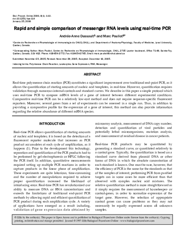 (PDF) Rapid and simple comparison of messenger rna levels using real ...