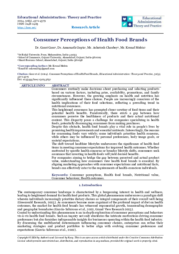 (PDF) Consumer Perceptions of Health Food Brands