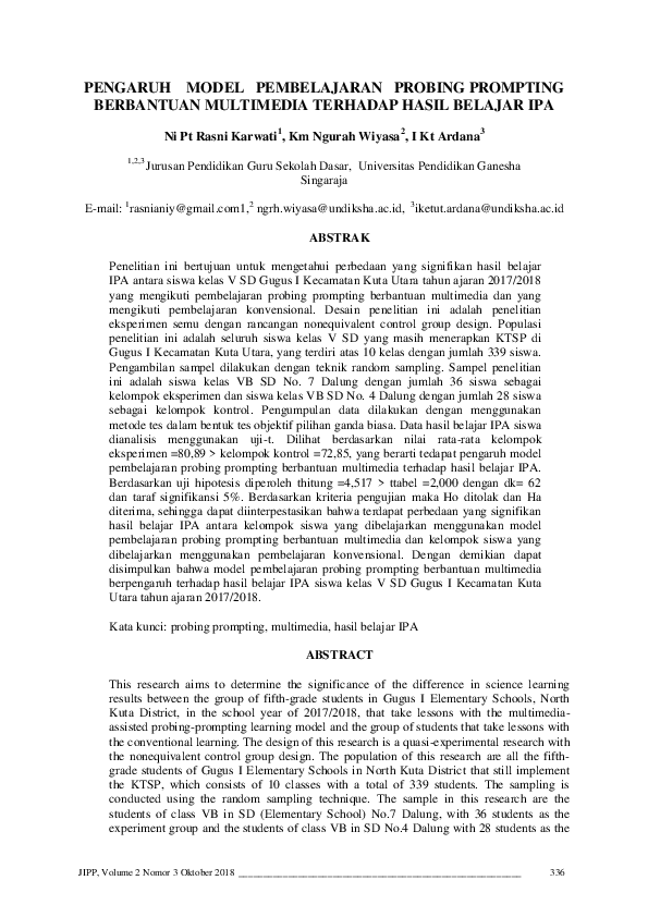 (PDF) Pengaruh Model Pembelajaran Probing Prompting Berbantuan Multimedia Terhadap Hasil Belajar ...
