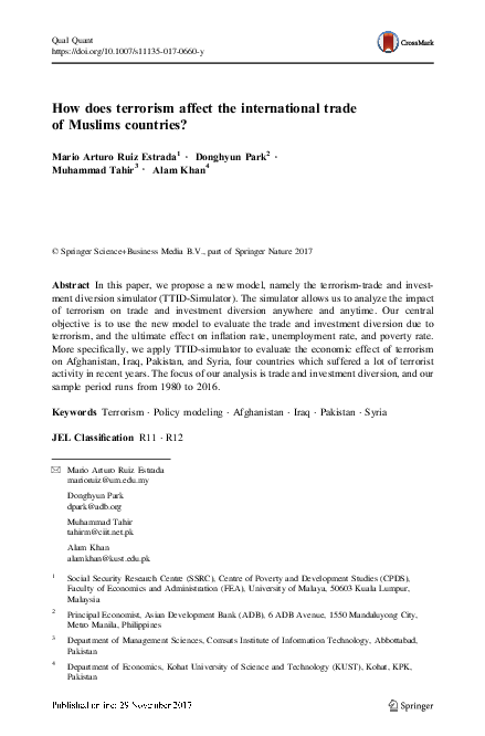 (PDF) How does terrorism affect the international trade of Muslims countries?