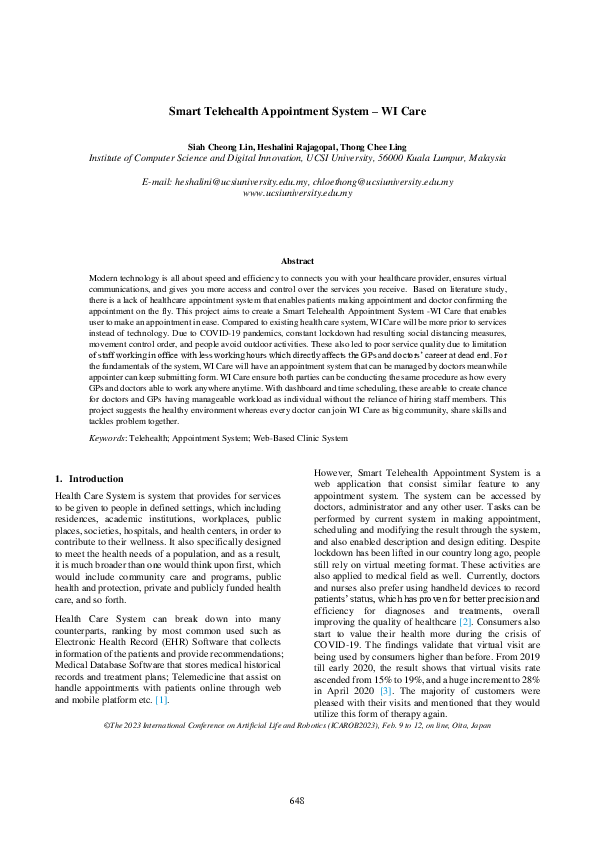 (PDF) Smart Telehealth Appointment System – WI Care