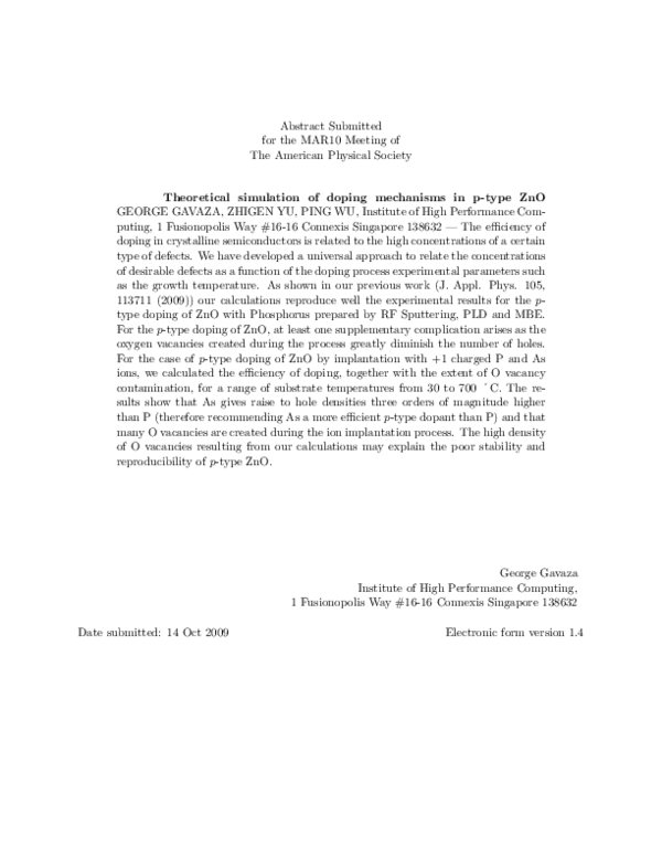 (PDF) Theoretical simulation of doping mechanisms in p-type ZnO