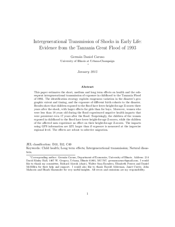 (PDF) Intergenerational Transmission of Shocks in Early Life: Evidence ...
