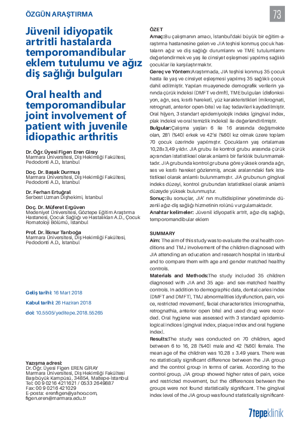 (PDF) Oral health and temporomandibular joint involvement of patient ...