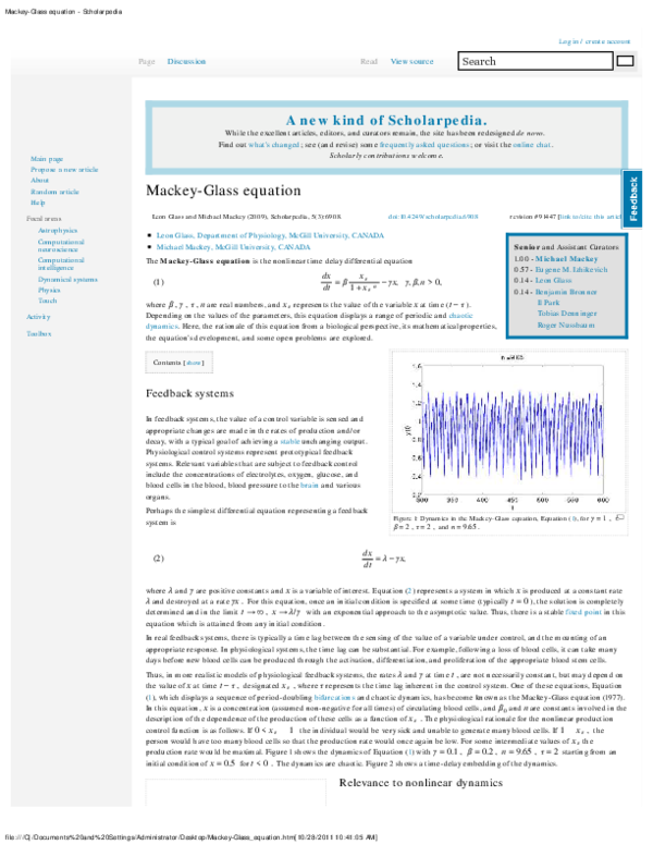 (PDF) Mackey-Glass equation
