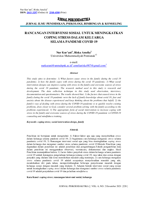 (PDF) Rancangan Intervensi Sosial Untuk Meningkatkan Coping Stress ...