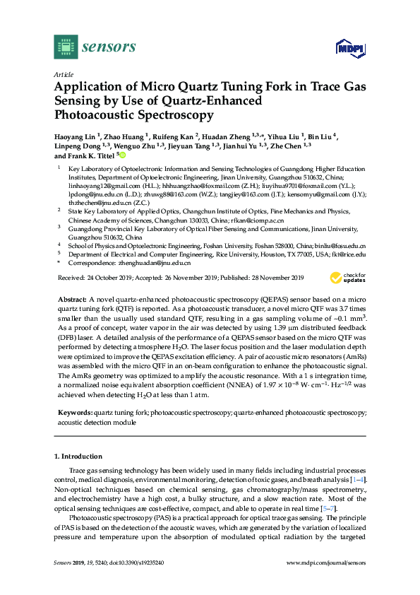 (PDF) Application of Micro Quartz Tuning Fork in Trace Gas Sensing by Use of Quartz-Enhanced ...