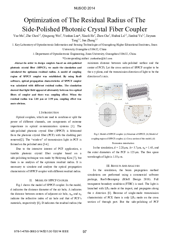 (PDF) Optimization of the residual radius of the side-polished photonic crystal fiber coupler