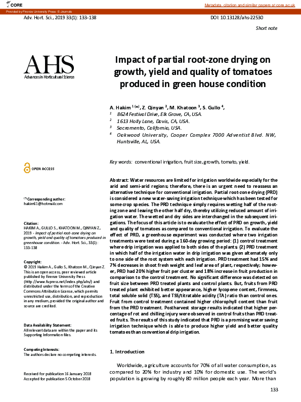 (PDF) Impact of partial root-zone drying on growth, yield and quality ...