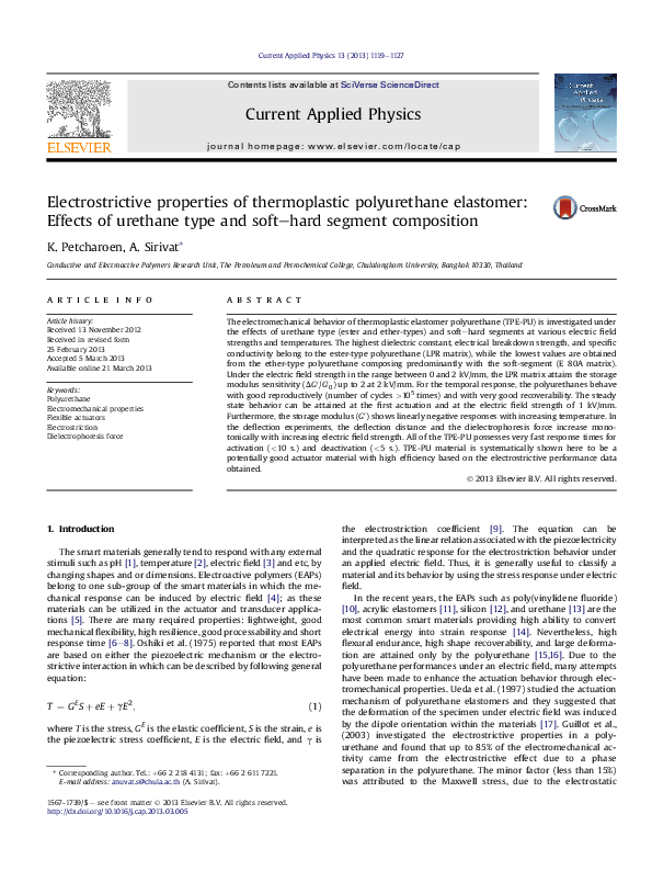 (PDF) Electrostrictive properties of thermoplastic polyurethane ...