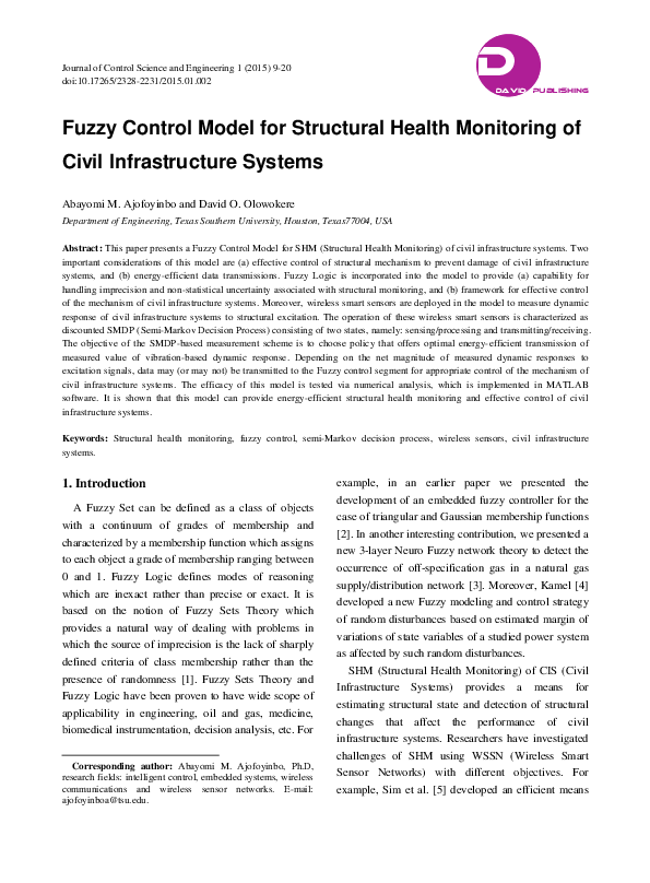 (PDF) Fuzzy Control Model for Structural Health Monitoring of Civil ...