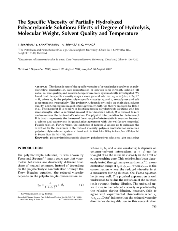 (PDF) The specific viscosity of partially hydrolyzed polyacrylamide ...