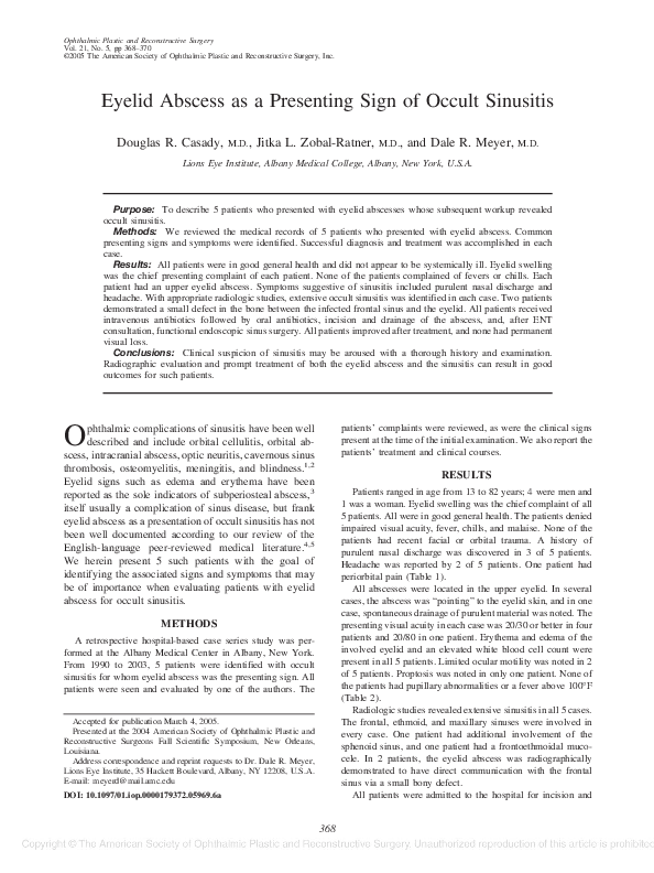 (PDF) Eyelid Abscess as a Presenting Sign of Occult Sinusitis