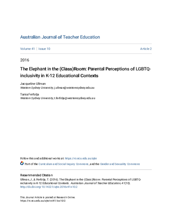 (PDF) The Elephant in the (Class)Room: Parental Perceptions of LGBTQ ...