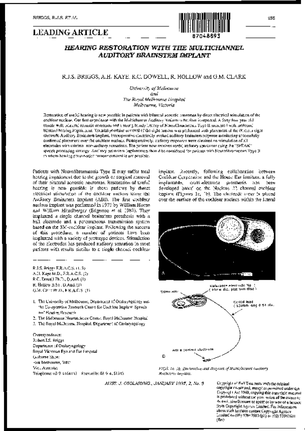 (PDF) Hearing restoration with the multichannel auditory brainstem implant