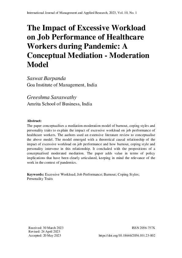 (PDF) The Impact of Excessive Workload on Job Performance of Healthcare ...