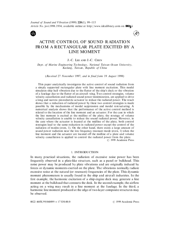 (PDF) Active control of sound radiation from rectangular plates using ...