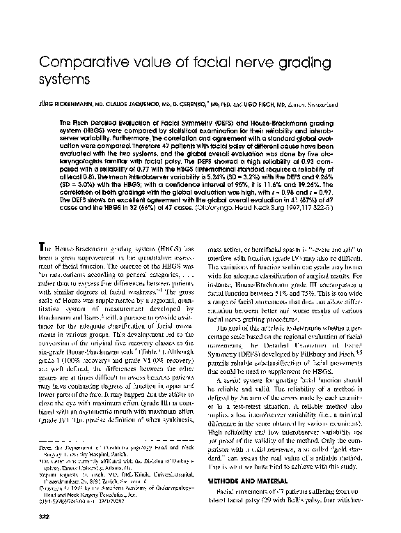(PDF) Comparative Value of Facial Nerve Grading Systems