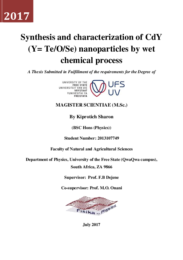 (PDF) Synthesis and characterization of CdY (Y= Te/O/Se) nanoparticles ...