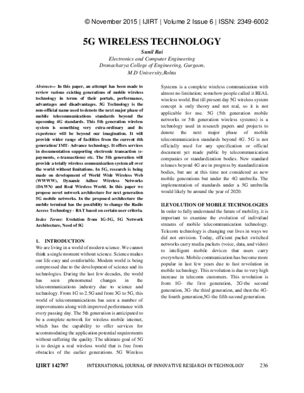 (PDF) 5G Wireless Technology | Sunil Rai - Academia.edu