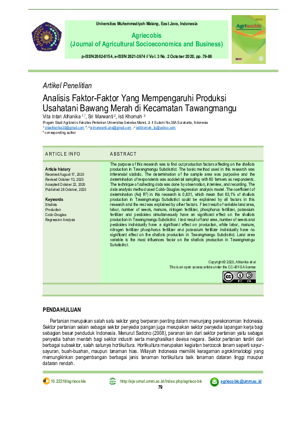 (PDF) Analisis Faktor-Faktor yang Mempengaruhi Produksi Usahatani Bawang Merah di Kecamatan ...