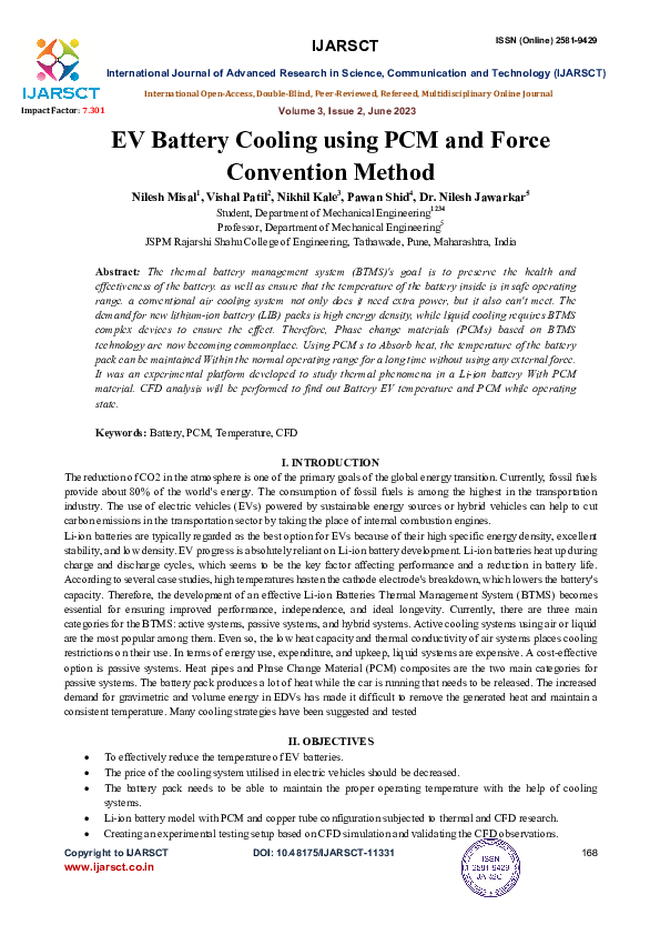 (PDF) EV Battery Cooling using PCM and Force Convention Method