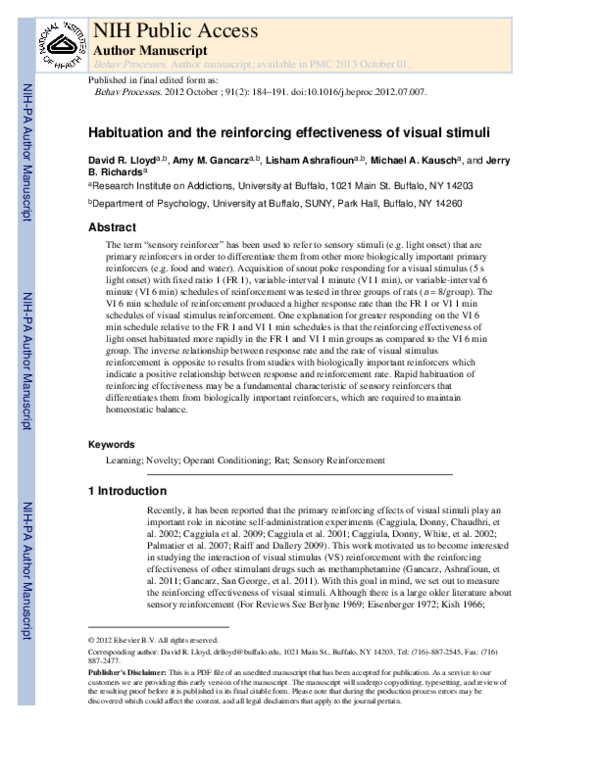 (PDF) Habituation and the reinforcing effectiveness of visual stimuli