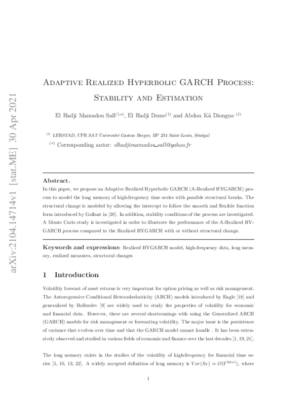 (PDF) Adaptive Realized Hyperbolic GARCH Process: Stability and Estimation