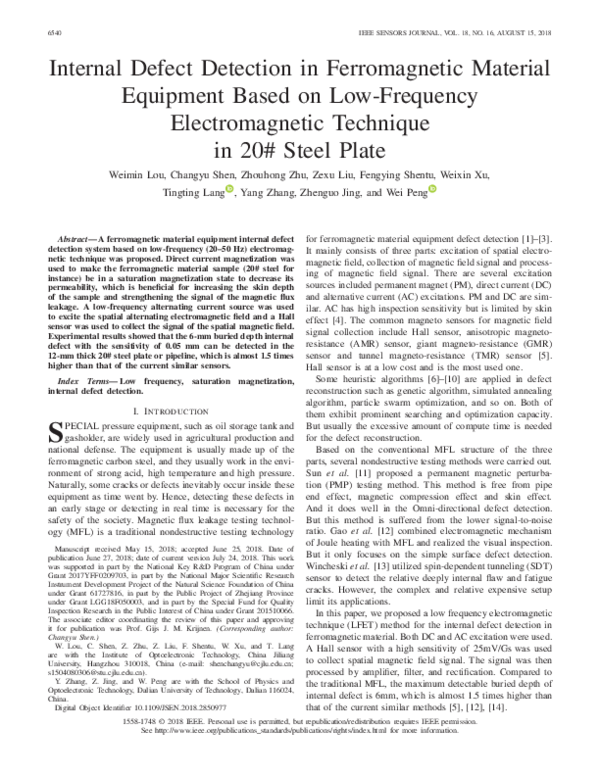 (PDF) Internal Defect Detection in Ferromagnetic Material Equipment ...