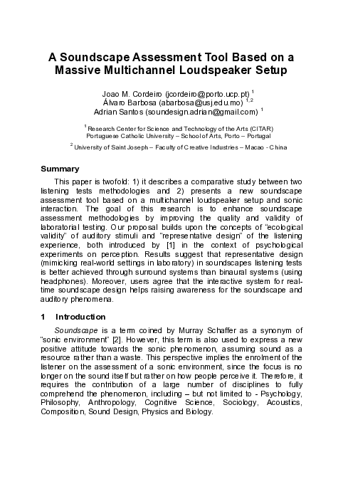 (PDF) A Soundscape Assessment Tool Based On A Massive Multichannel ...