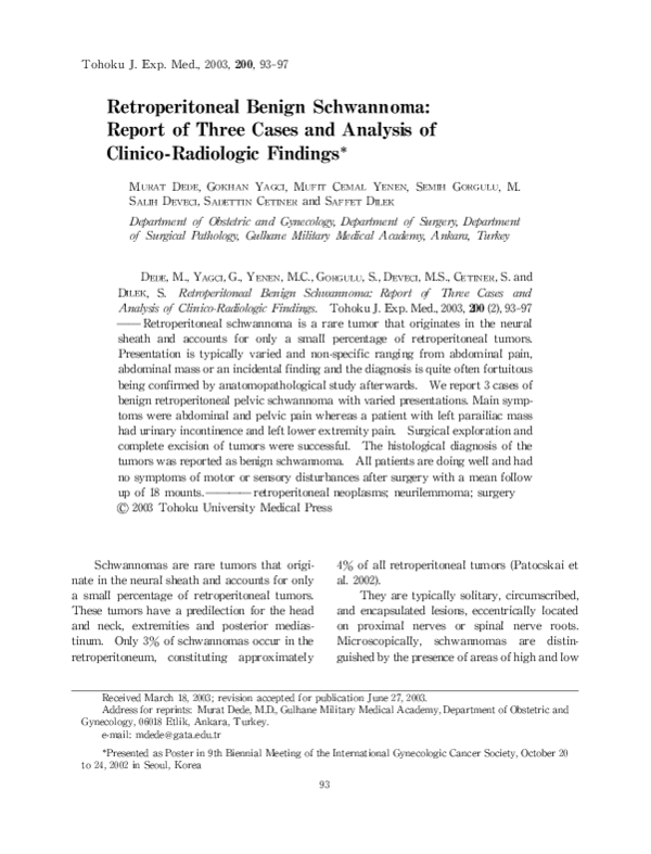 (PDF) Retroperitoneal Benign Schwannoma: Report of Three Cases and ...